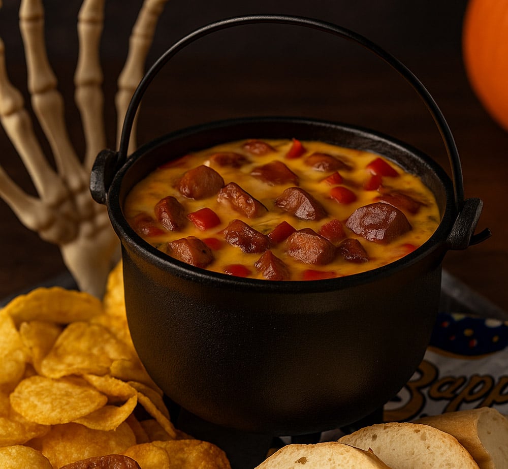 Smoky Sausage & Queso Cauldron Dip – Easy Halloween Party Recipe